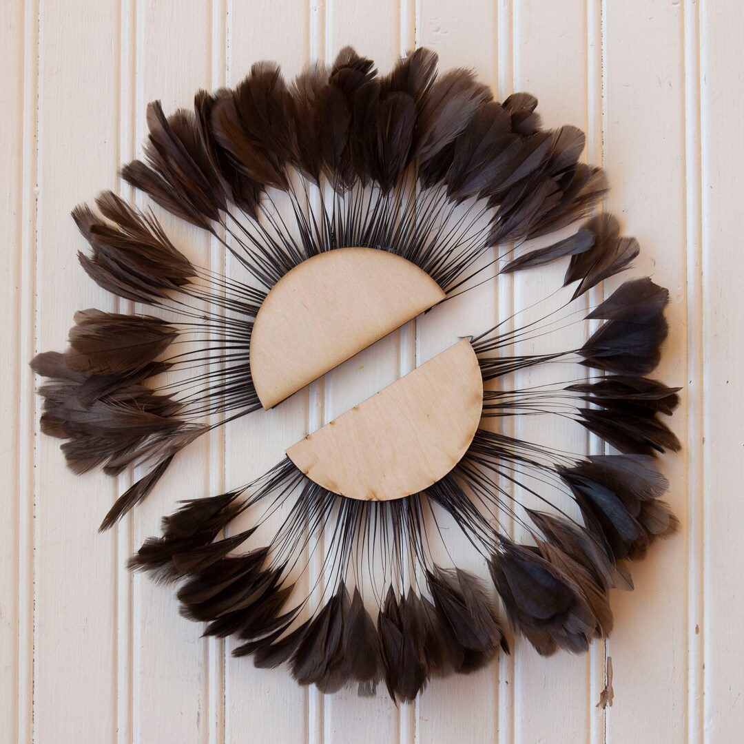 Unique Decorative Feather Wall Art Small Half Moon Set Brown Feather ...