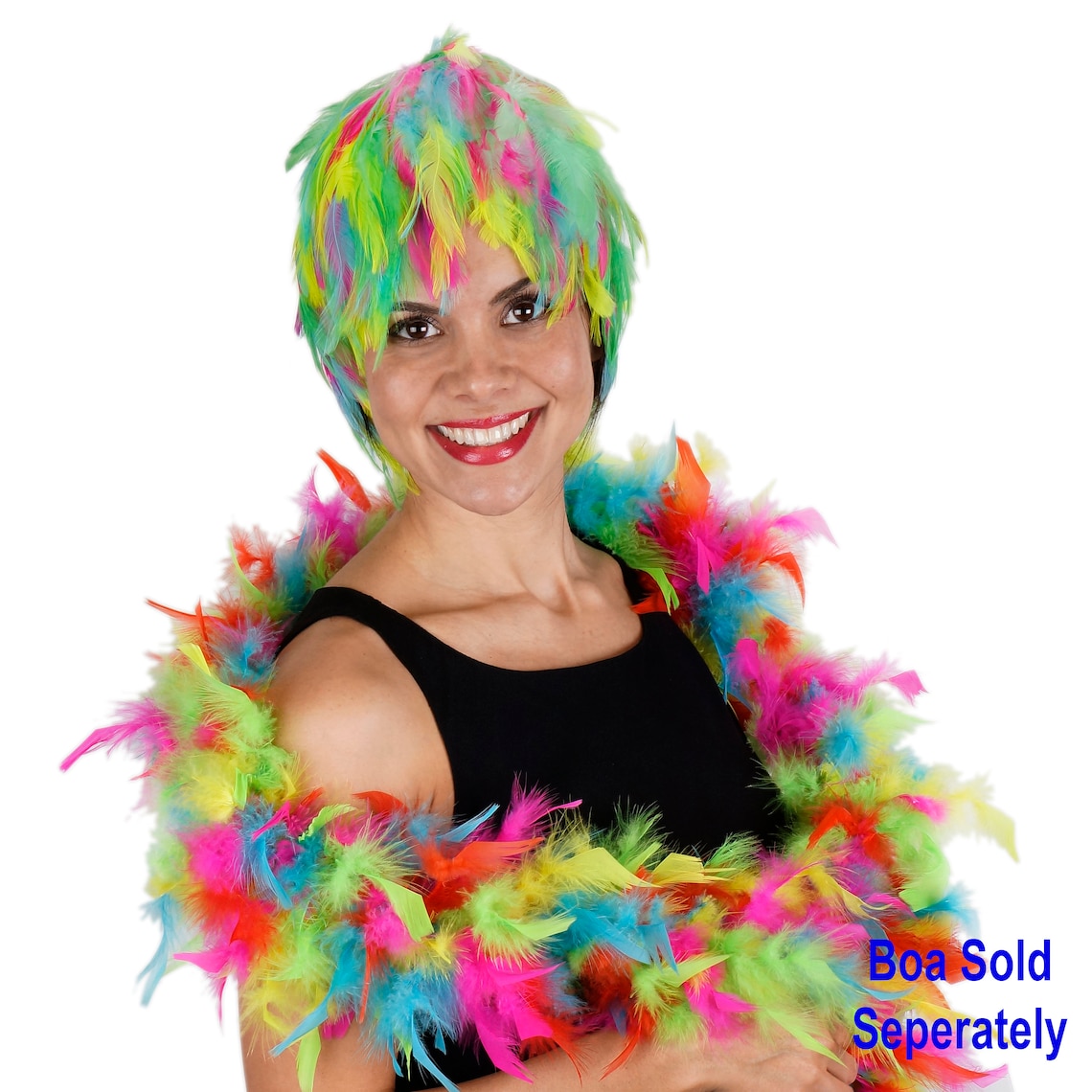 Neon Feather Wig, Dyed Rooster Hackle Wig, Costume Feather Wig for ...