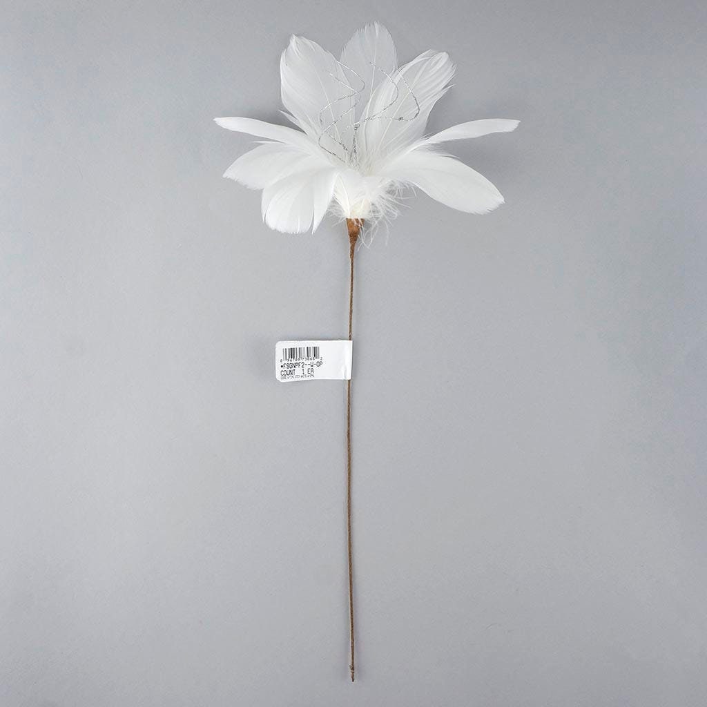 White Feather Flower With Silver Accent - Decorative Feather Flower ...