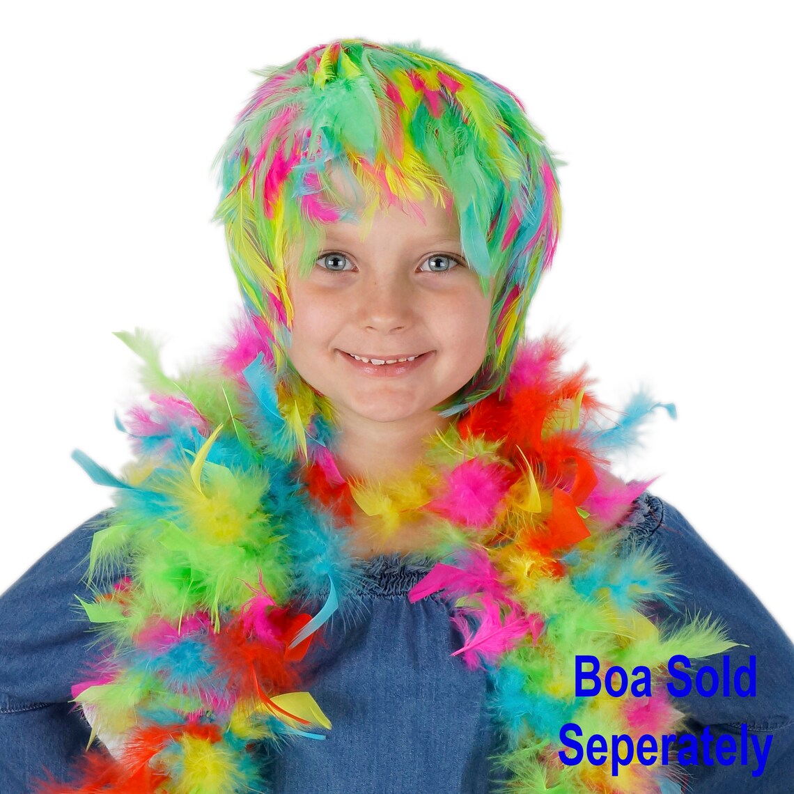 Neon Feather Wig, Dyed Rooster Hackle Wig, Costume Feather Wig for ...