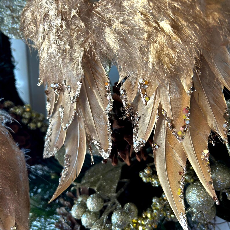 6" Gold Feather Wing Ornament With Glitter Accents for Christmas Tree ...