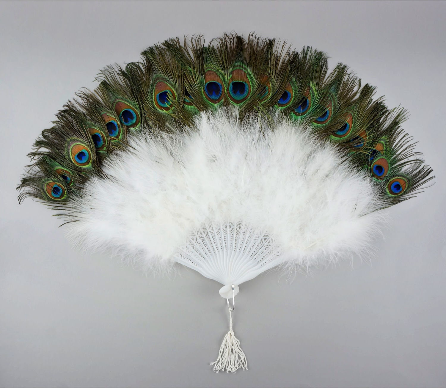 Peacock Feather Fan With White Marabou Feather Fan for - Etsy