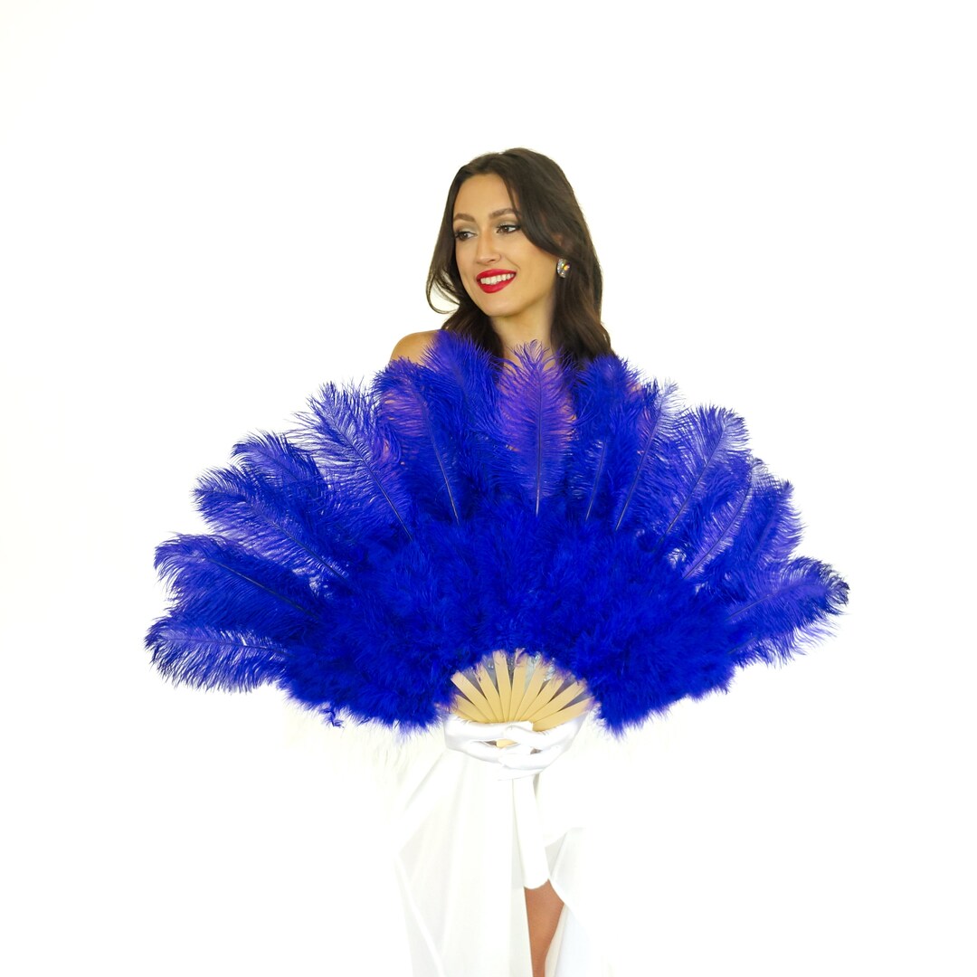 Royal Blue Ostrich Fan With Marabou for Burlesque Feather Fan, Boudoir ...