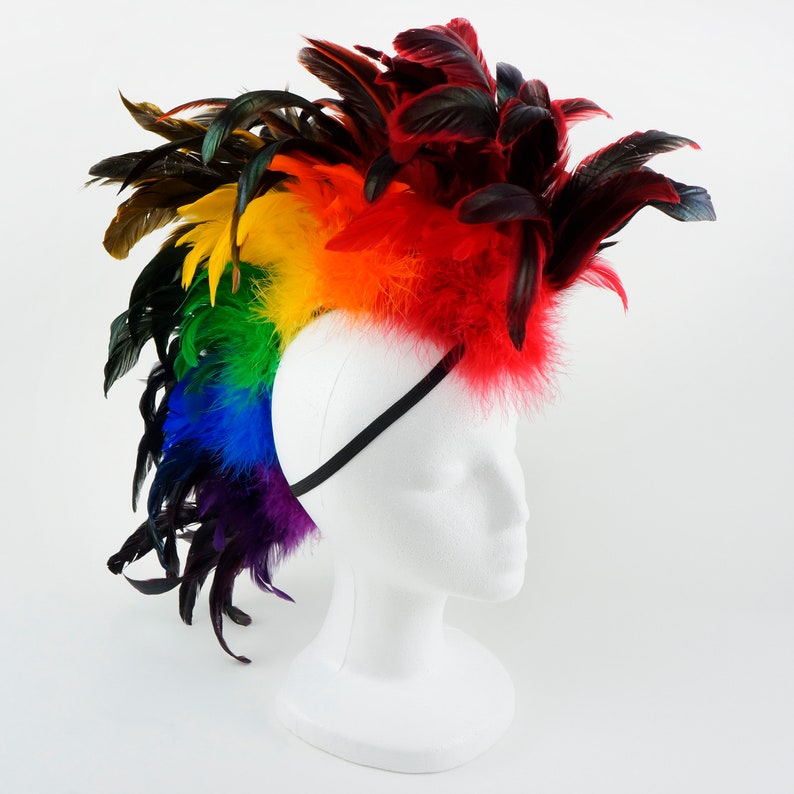 Rainbow Feather Mohawk for Costume, Cosplay, Carnival, Rave Wear, Pride ...