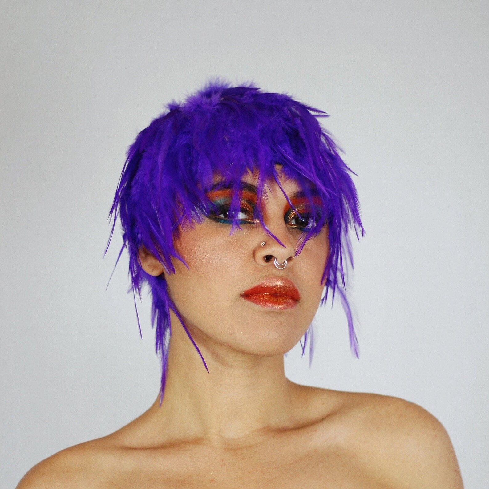 Purple Feather Wig, Dyed Rooster Hackle Wig, Costume Feather Wig for ...