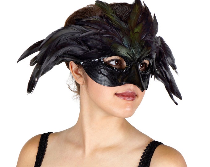 Black Feather Costume Mask for Crow, Blackbird, Raven, Halloween ...