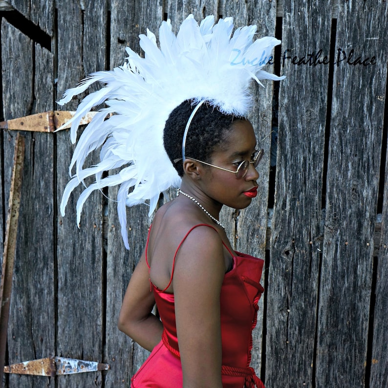 White Feather Mohawk Headdress Carnival Costume Halloween - Etsy UK