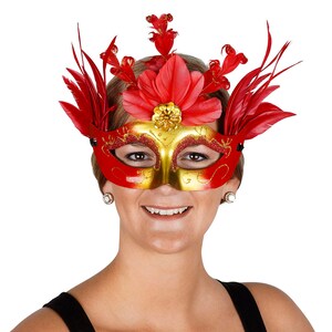 Queen of Hearts Red and Gold Feather Mask - Halloween Mask, Cosplay ...