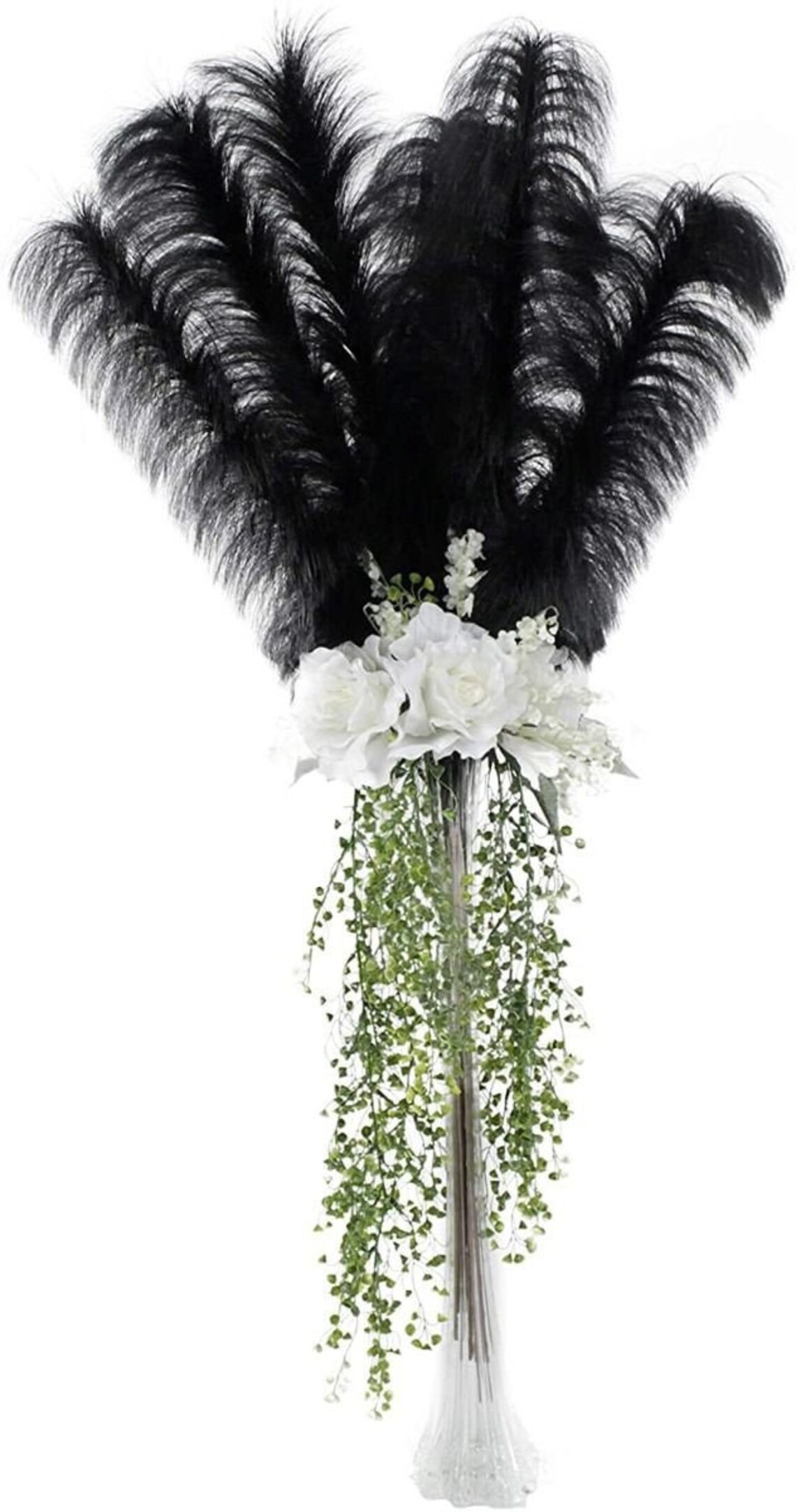 Faux Ostrich Feather Stems, Black Fake Ostrich Feathers, Faux Pampas ...