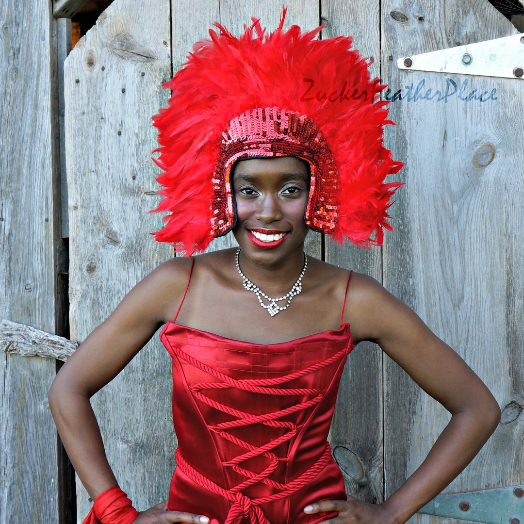 Red Feather Headdress With Sequin Details - Carnival Costume and ...