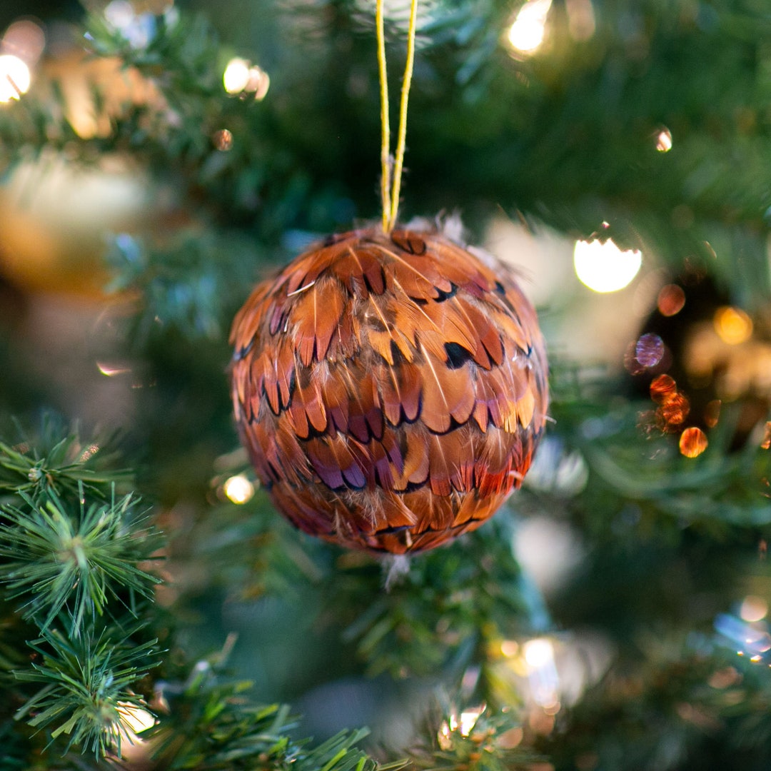 Decorative Feather Christmas Tree Ornament Ball in Natural Pheasant ...