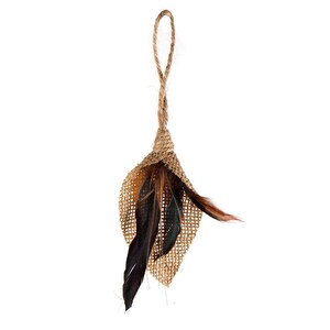 Decorative Feather Ornament - Burlap Tear Drop With Natural Feathers ...