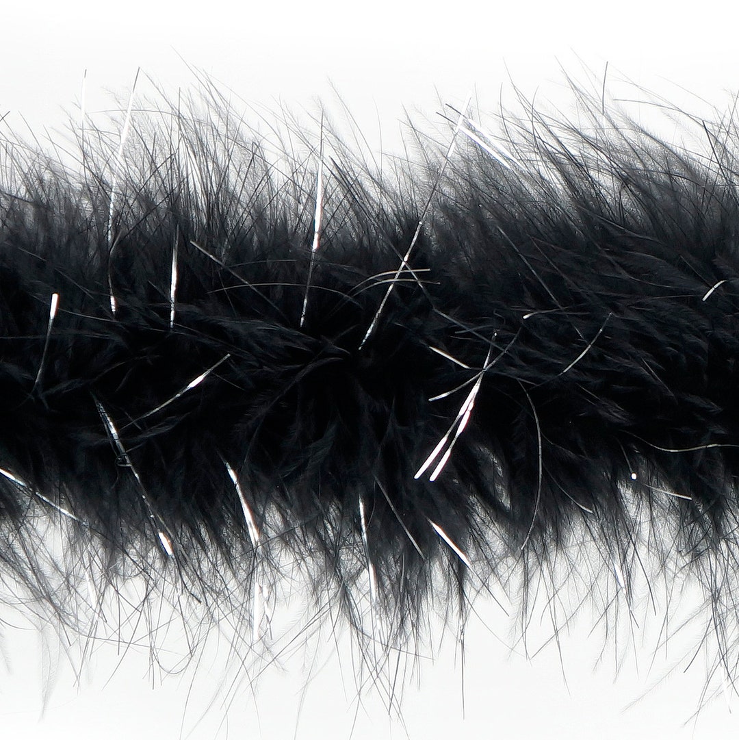 Marabou Feather Boas BLACK With Shiny Silver Lurex, 20 Grams 2 Yards ...