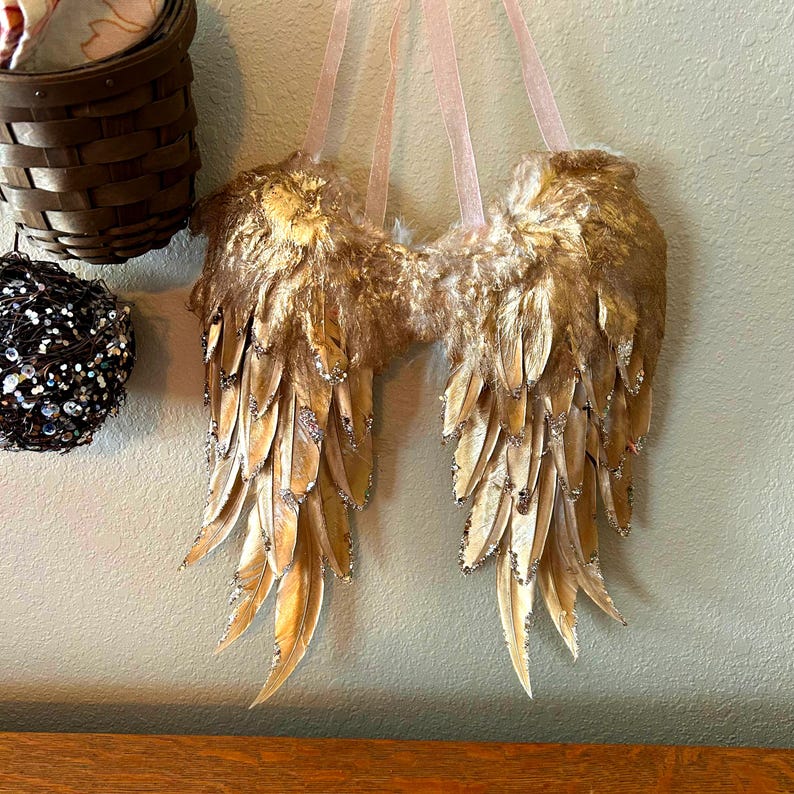 6" Gold Feather Wing Ornament With Glitter Accents for Christmas Tree ...