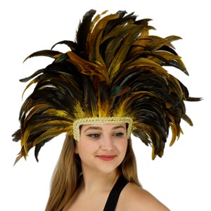 YELLOW Feather Headdress With Gold Removable Masquerade Mask - Cultural ...