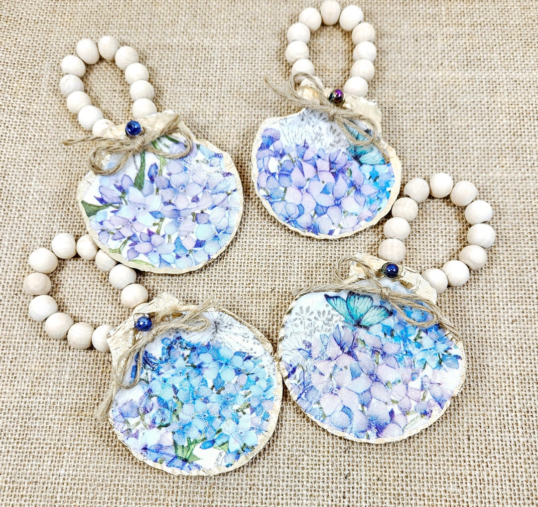 Scallop Shell Napkin Rings - Decoupage Napkin Rings - Gold Leaf -wood ...