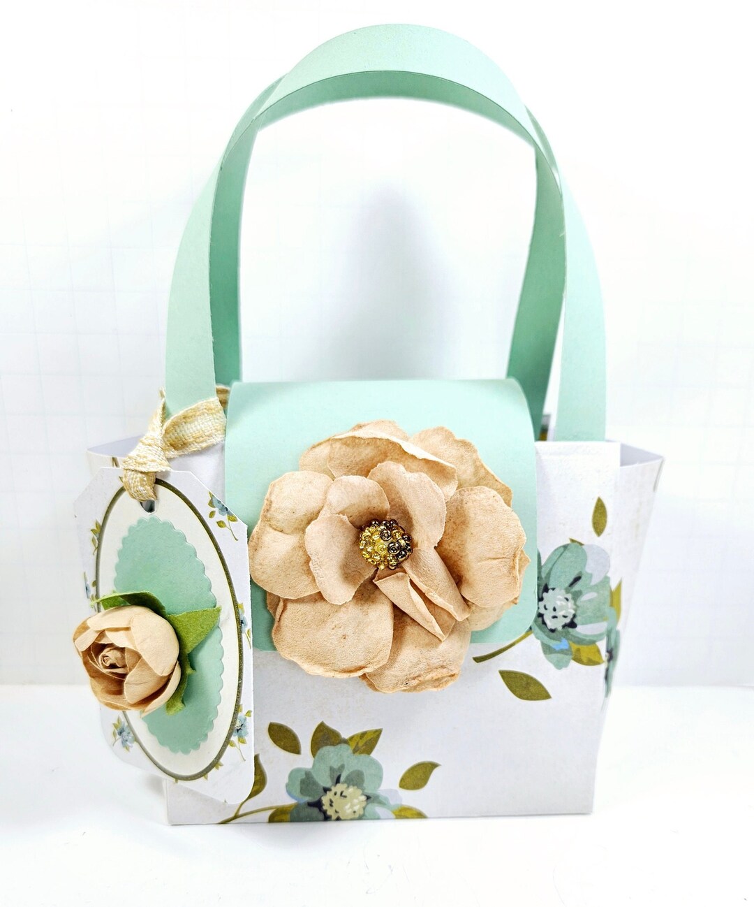 Paper Purse Gift Bag - Gift Bag With Tag - Floral Gift Bag - Paper ...