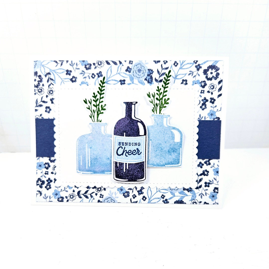 Get Well Card - Floral Greeting Card - Blue and White - Bottle Greeting ...