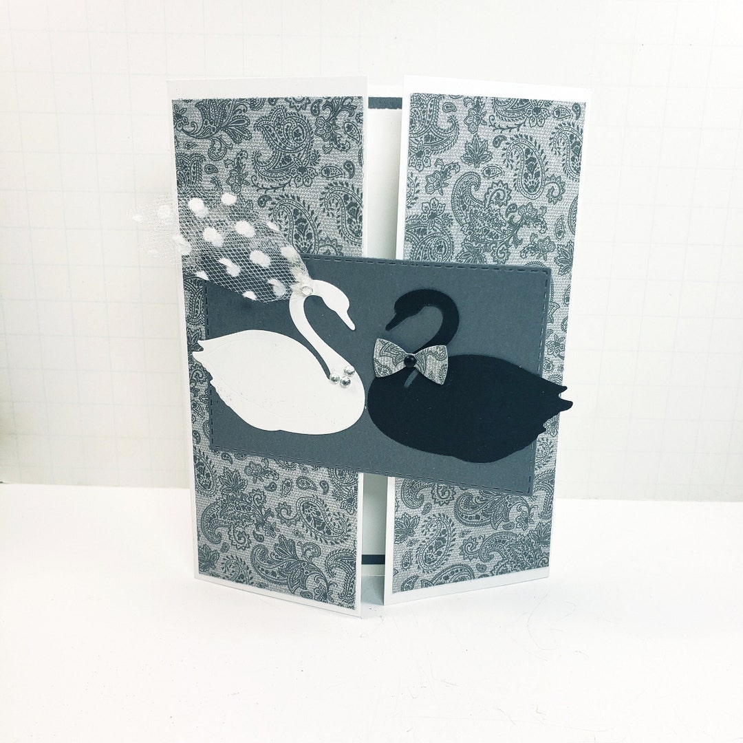Wedding Card - Bride and Groom Swan Wedding Card - Gatefold Wedding ...