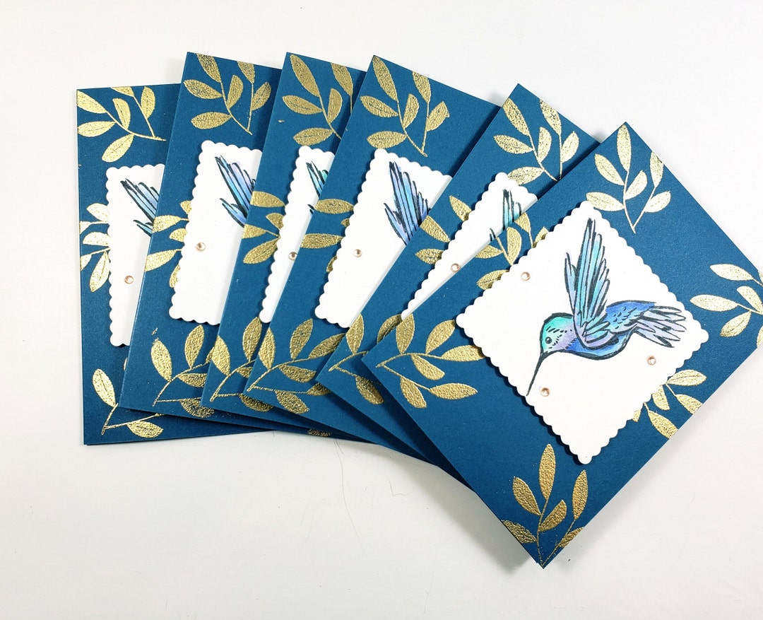 Note Cards Set of 6 Note Cards Gold Embossed Note Cards Hummingbird ...