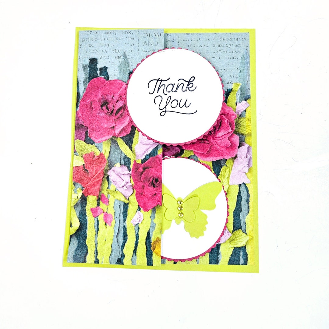 Thank You Card - Fancy Fold Thank You Card - Floral Thank You Greeting ...