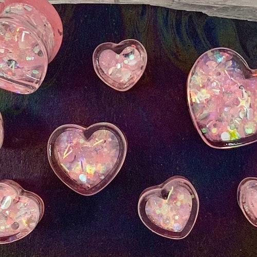 Aurora Love Heart Pink Glitter Shaped Ear Plugs Gauges Tunnels - Etsy