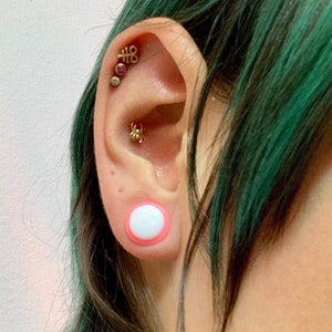 White With Pink O-rings Non-flared PAIR Acrylic Ear Plugs Gauges ...