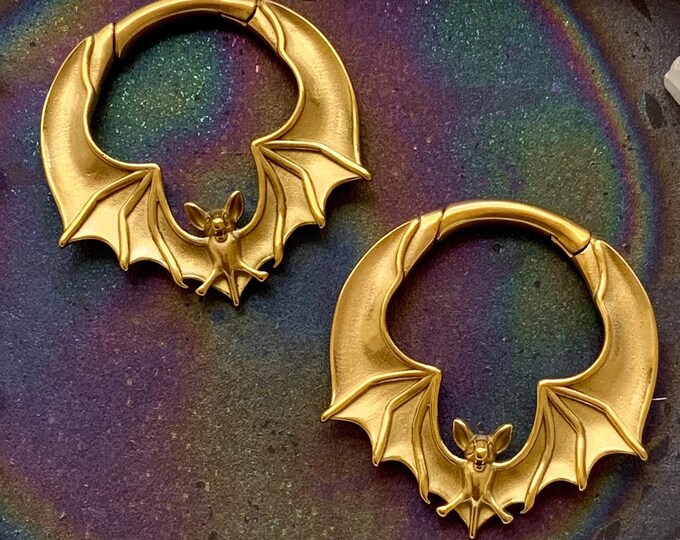 Ancient Vampire Gold Bat Ear Weights Bats Steel Hangers Pair - Etsy