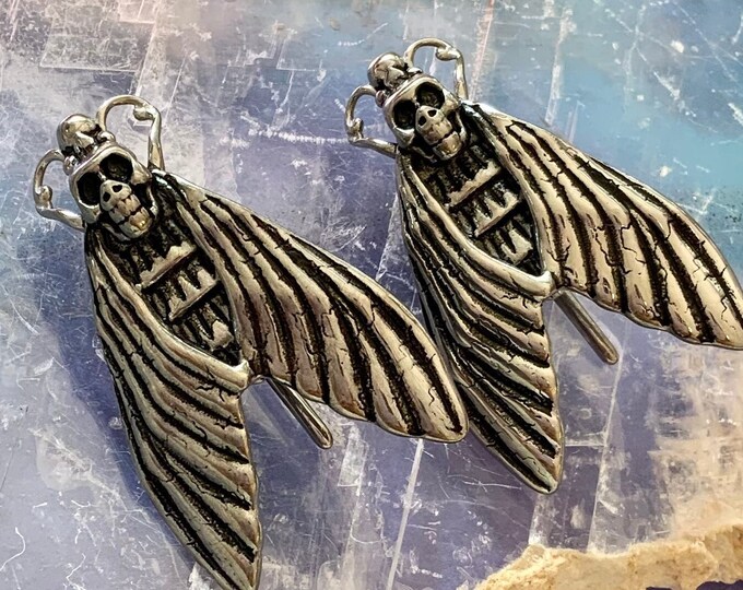 Deaths Head Moth Ear Weights Silver Steel Hawk Moth Hawkmoth Hangers ...