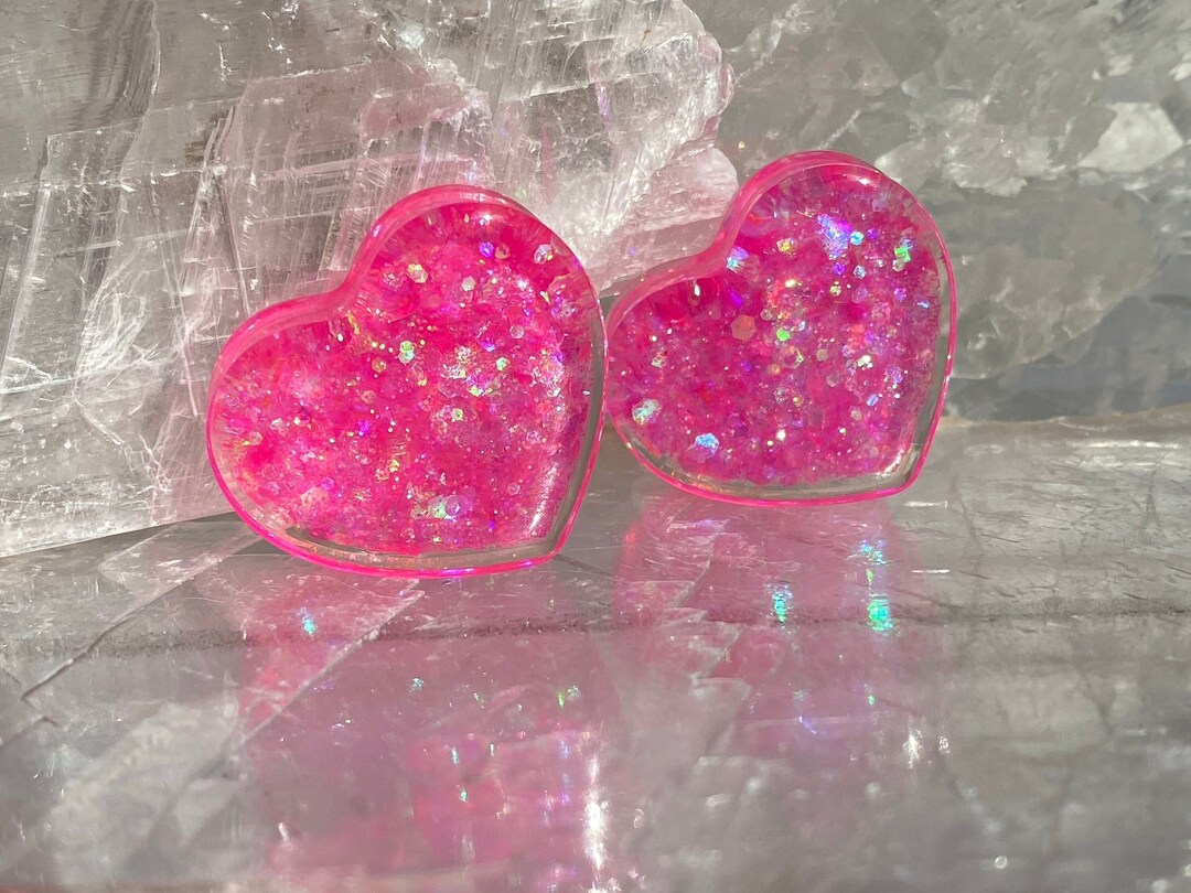 Aurora Love Heart Pink Glitter Shaped Ear Plugs Gauges Tunnels Earrings ...