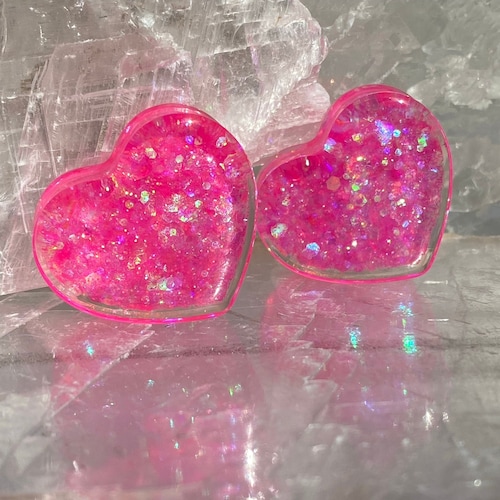 Aurora Love Heart Pink Glitter Shaped Ear Plugs Gauges Tunnels - Etsy