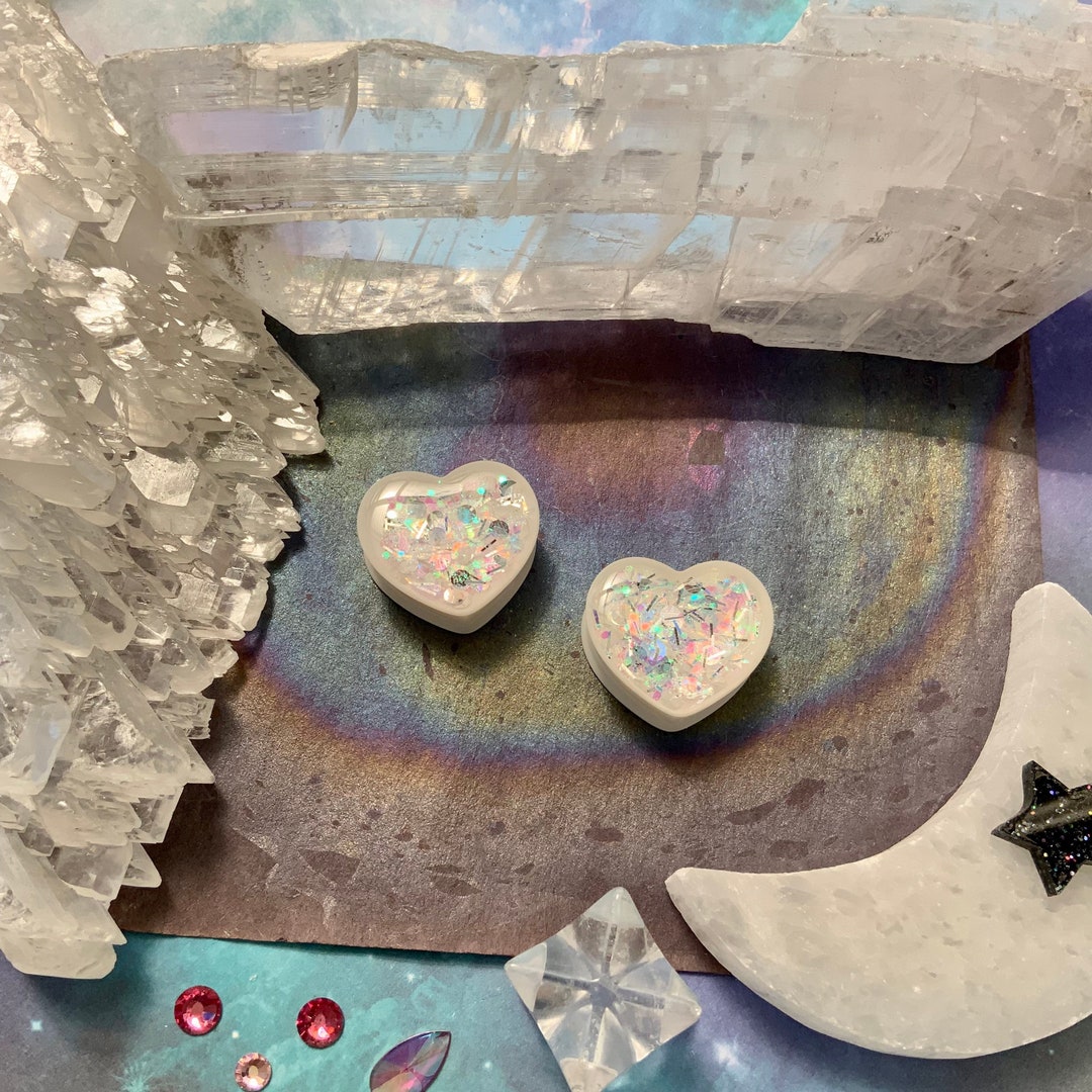 Elsa Love Heart Shaped Gauges White Iridescent Glitter Ear Plugs ...