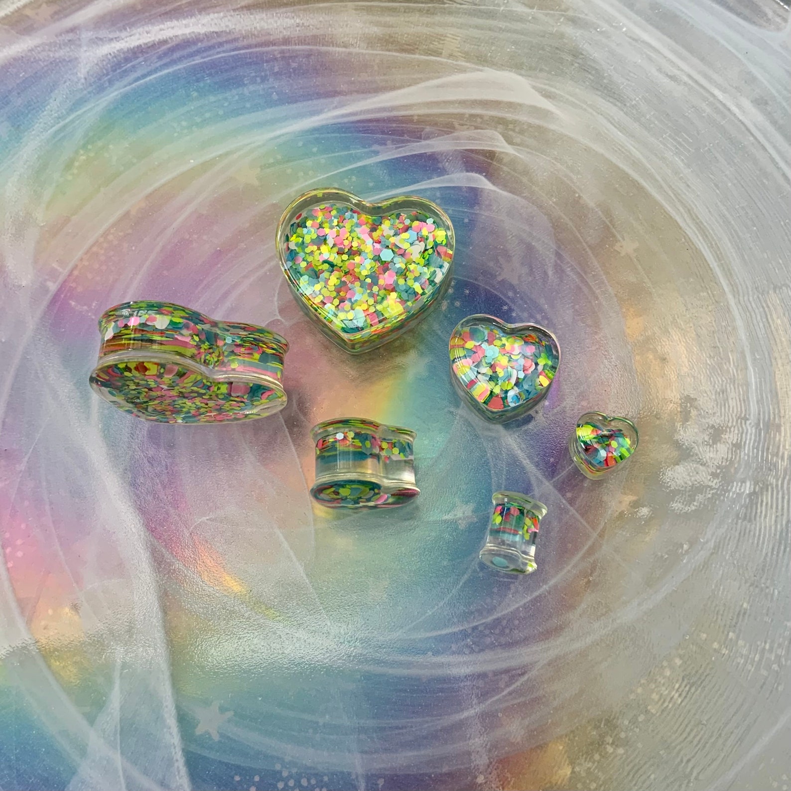 Cady Love Heart Blue Neon Green Pink Glitter Shaped Ear Plugs Gauges ...