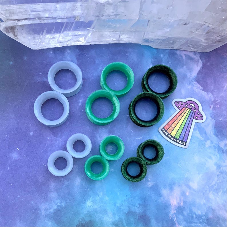 3 Pairs! “cool Gem Pouch” Alien Skinz Silicone Tunnels Set Light Blue ...