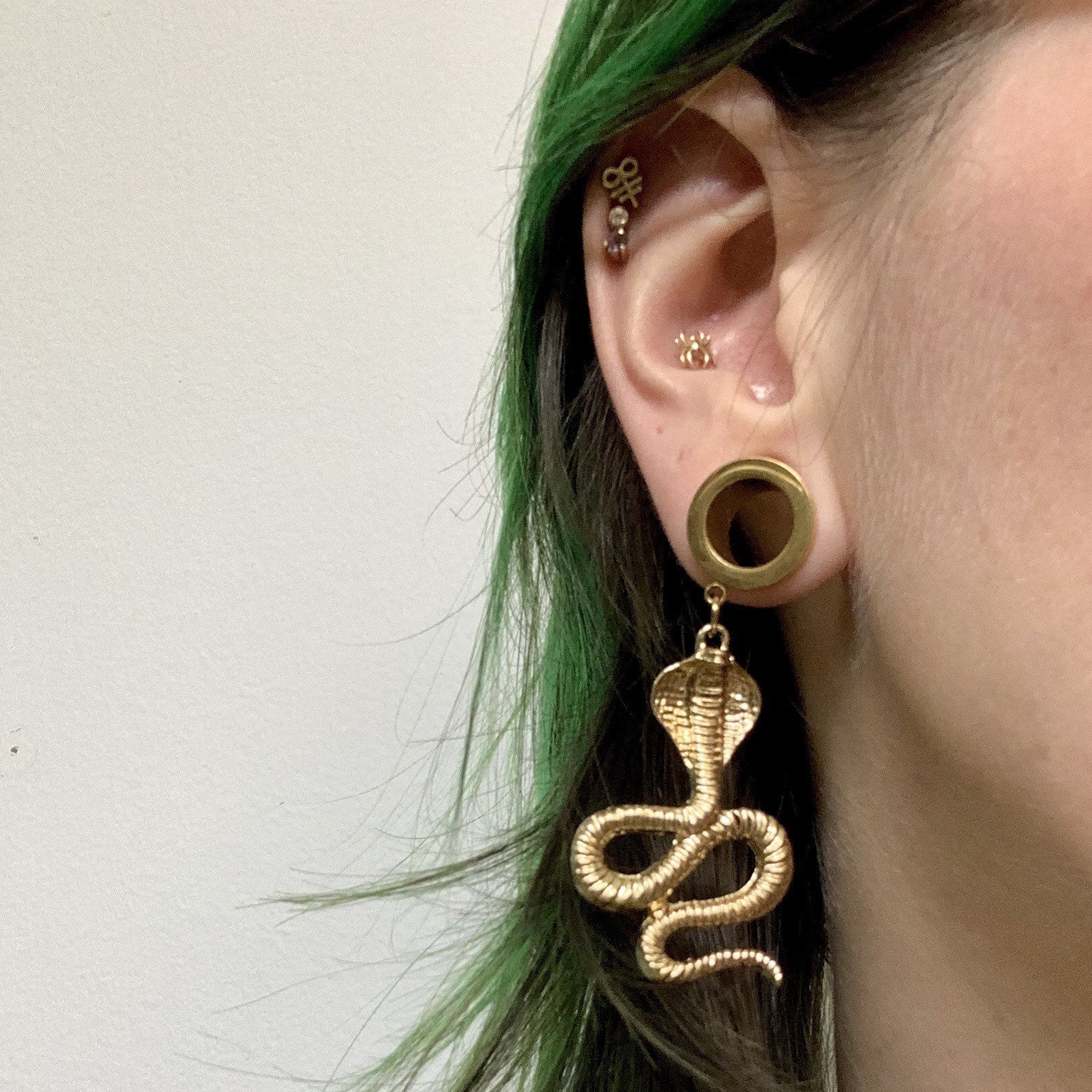 Cobra Spirit Dangles Gold Steel Ear Plugs Gauges Tunnels Snake Animal ...
