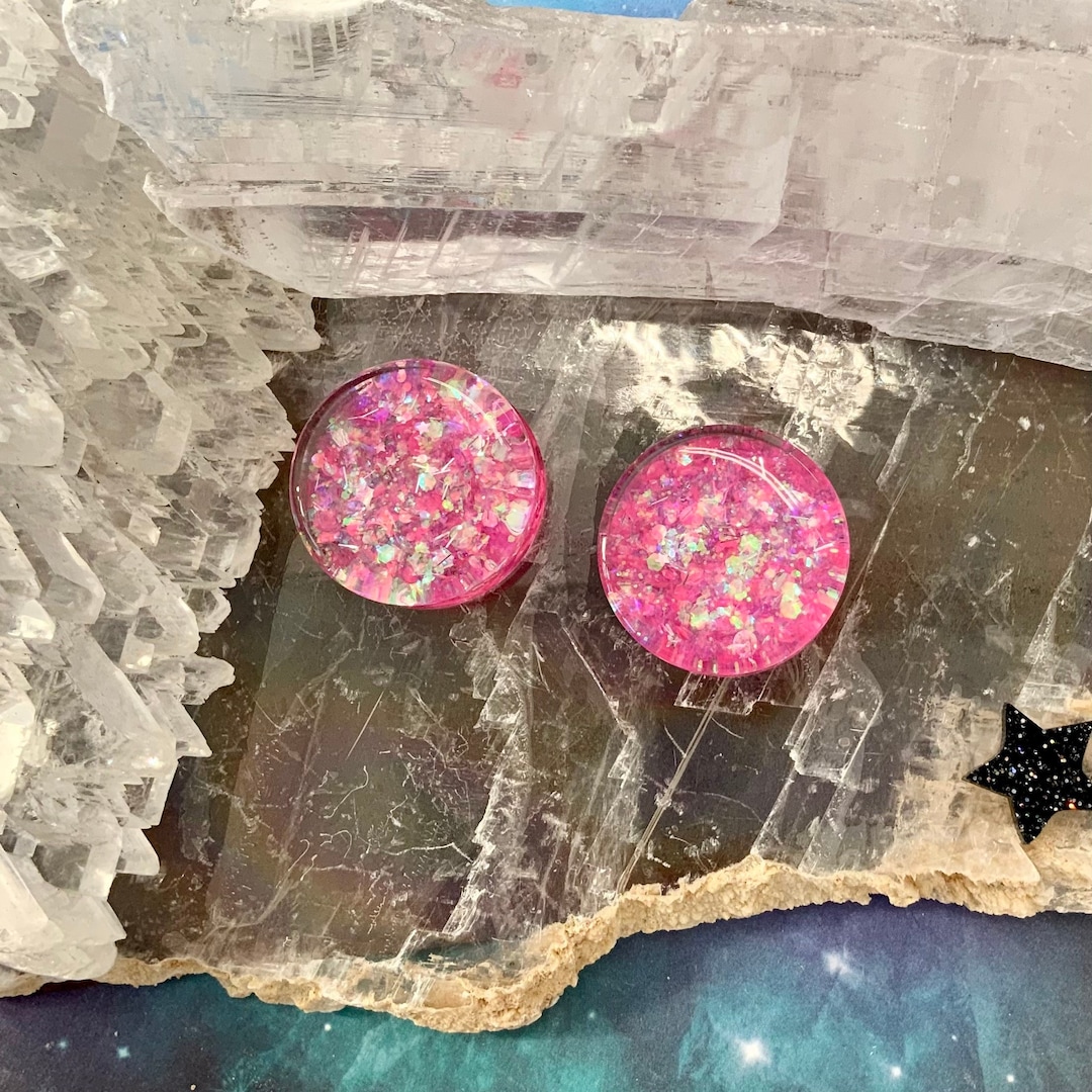 Up to 2" Cotton Candy Pink Pastel Glitter Extra Big Ear Plugs Gauges 2g ...