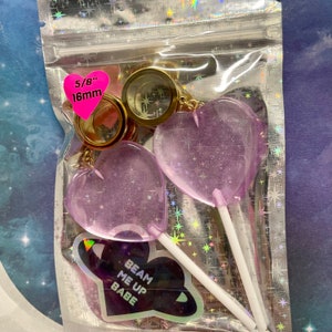 Lavender Lollipop Purple Heart Candycore Dangles Gold Steel Ear Plugs ...