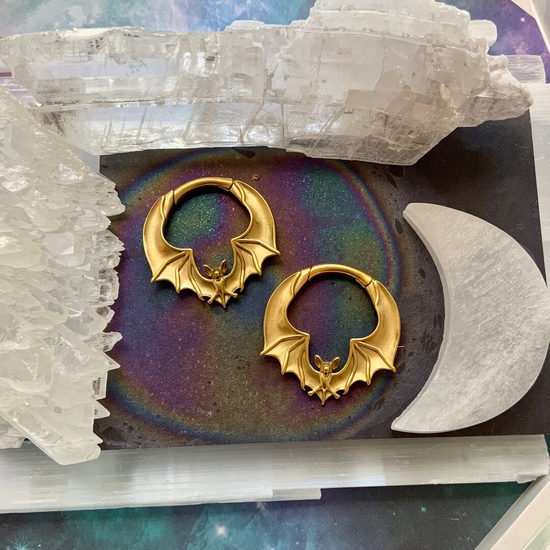 Ancient Vampire Gold Bat Ear Weights Bats Steel Hangers Pair Ear Weight ...