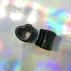 Up to 2" Night Love Black Heart Shaped Ear Plugs Gauges Tunnels Hollow ...