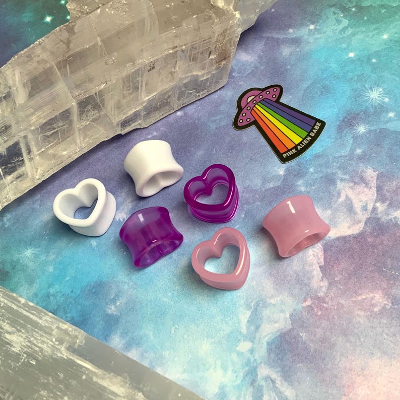 3 Pairs! “true Self Love in the Day” Hearts Set Ear Plugs Gauges Pink ...
