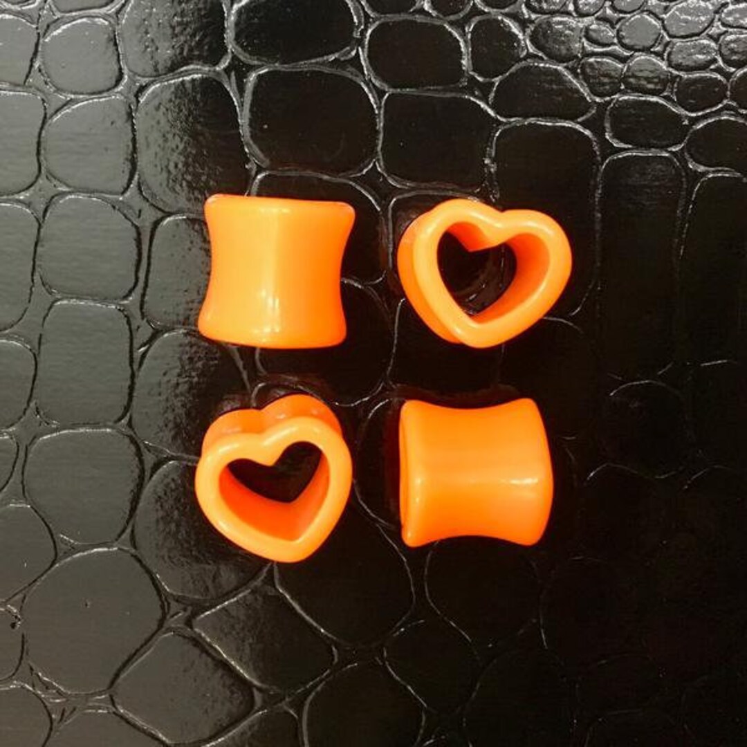 Sun Love Orange Hearts Heart Shaped Ear Plugs Gauges Tunnels Sizes: 6g ...