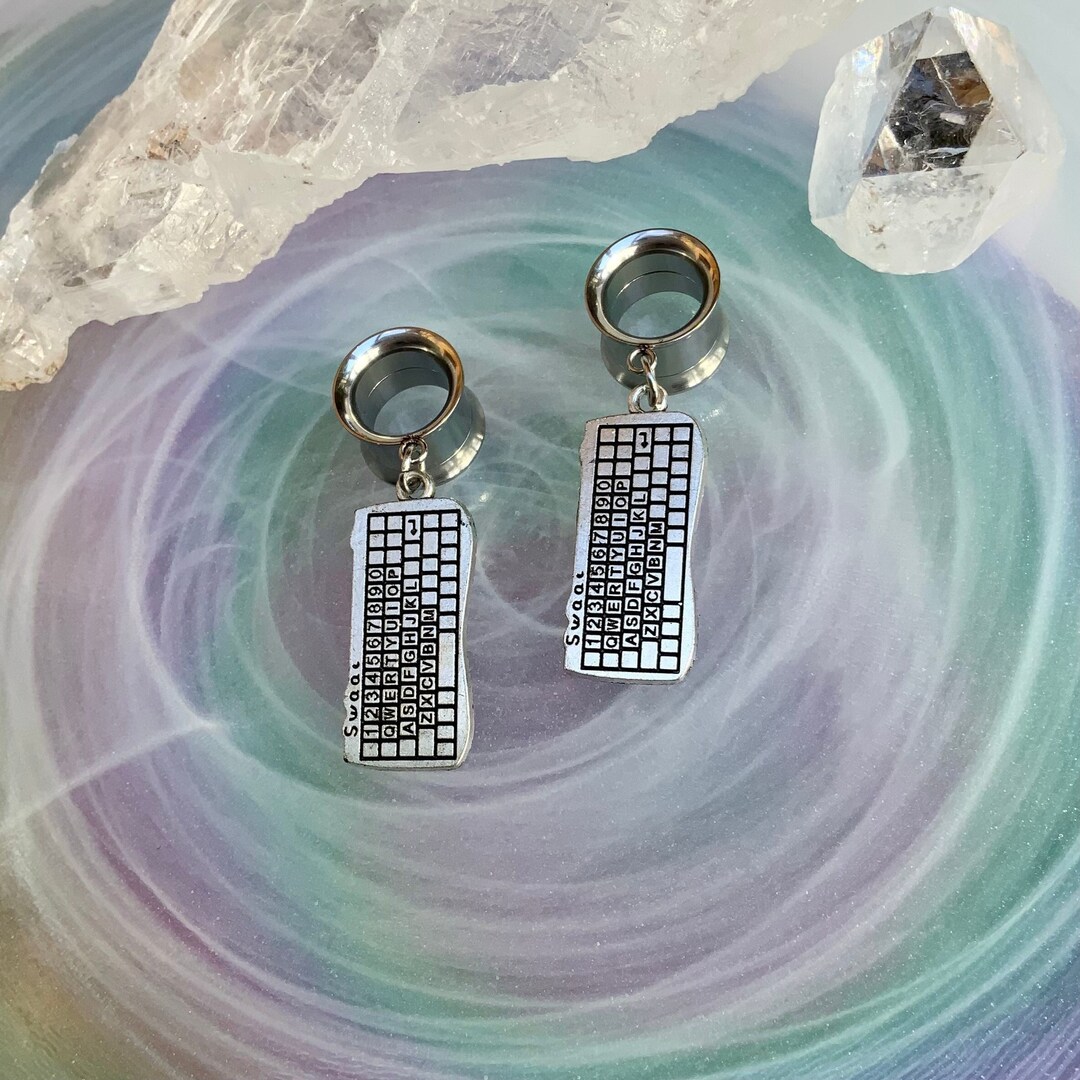 AFK Keyboard Silver Steel Ear Plugs Gauges Tunnels Office Gamer Gift ...