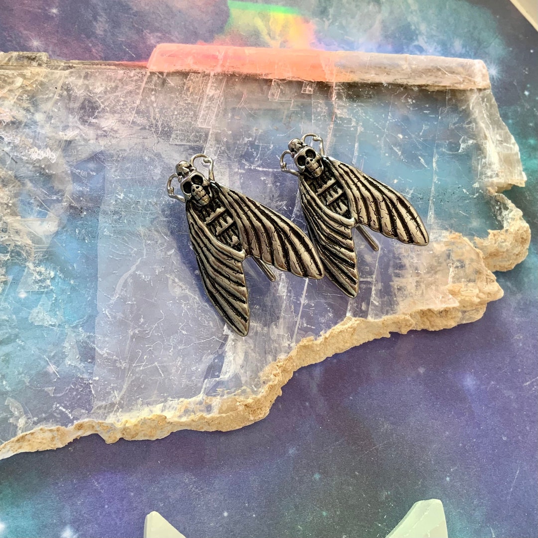 Deaths Head Moth Ear Weights Silver Steel Hawk Moth Hawkmoth Hangers ...