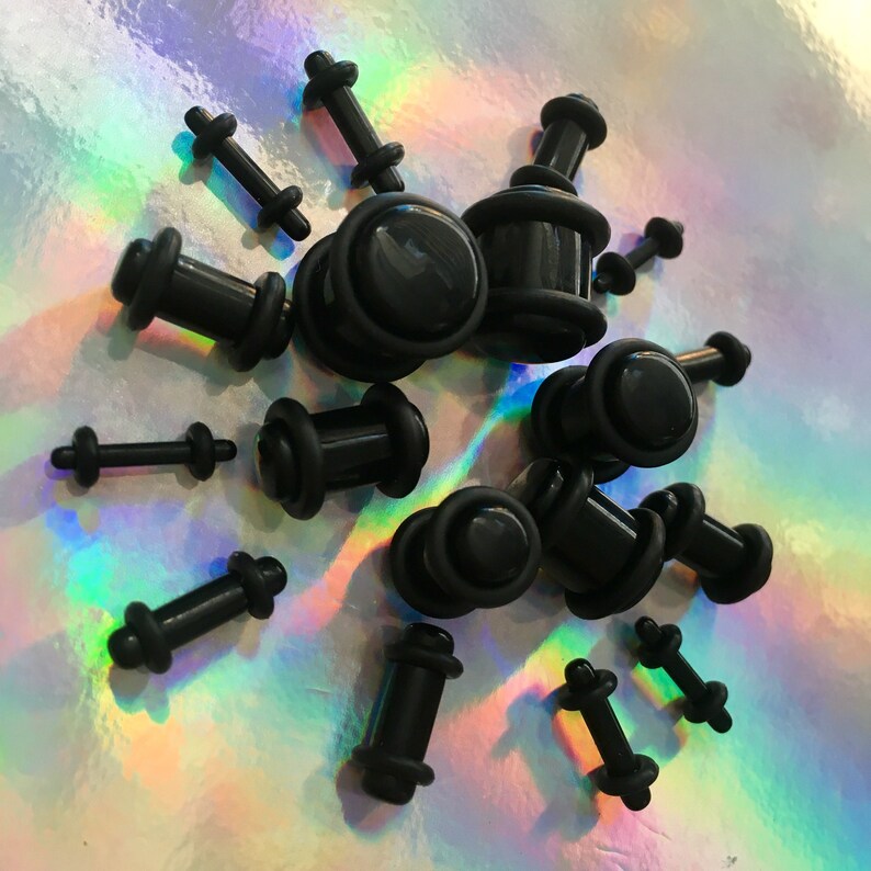 Black Non-flare Acrylic Ear Plugs Stretchers Gauges Pair/kit - Etsy