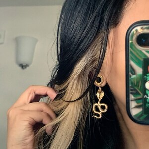 Cobra Spirit Dangles Gold Steel Ear Plugs Gauges Tunnels Snake Animal ...