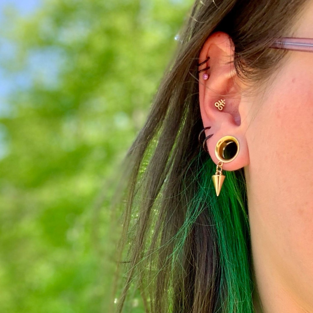 Lil Bit Fierce Dangle Gauges Small Gold Spike Steel Ear Plugs Tunnels ...