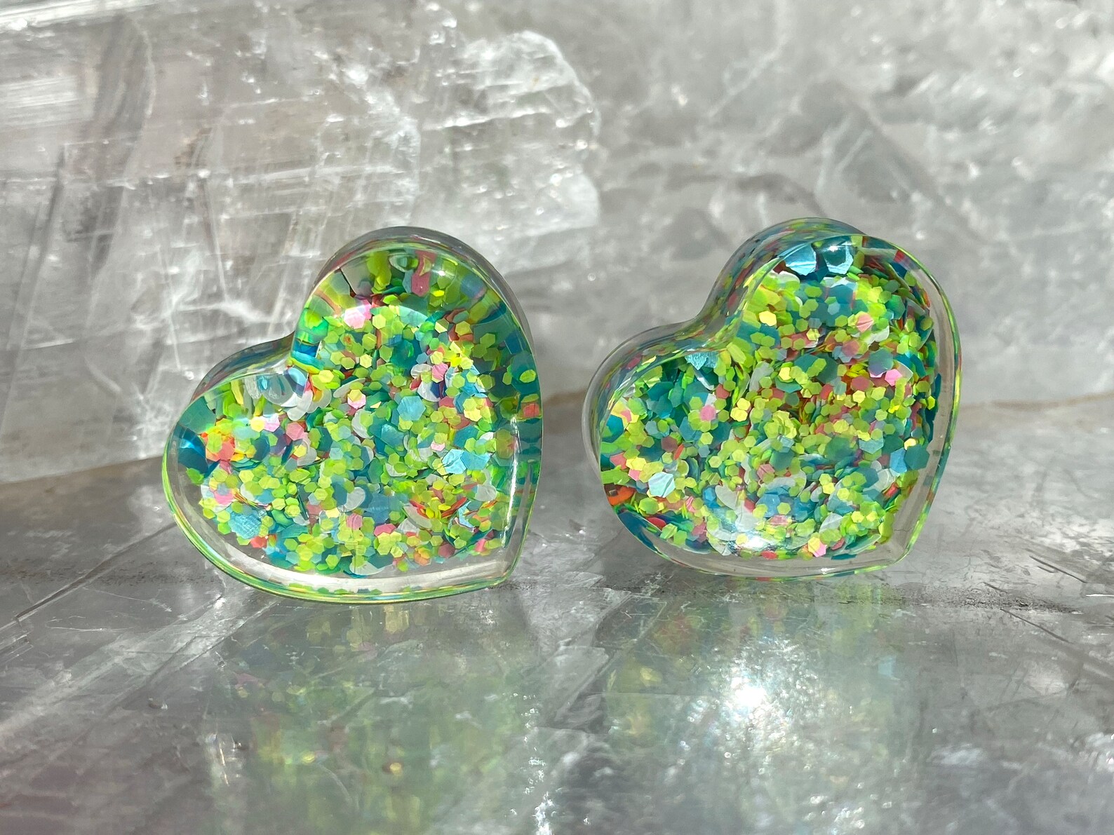 Cady Love Heart Blue Neon Green Pink Glitter Shaped Ear Plugs Gauges ...