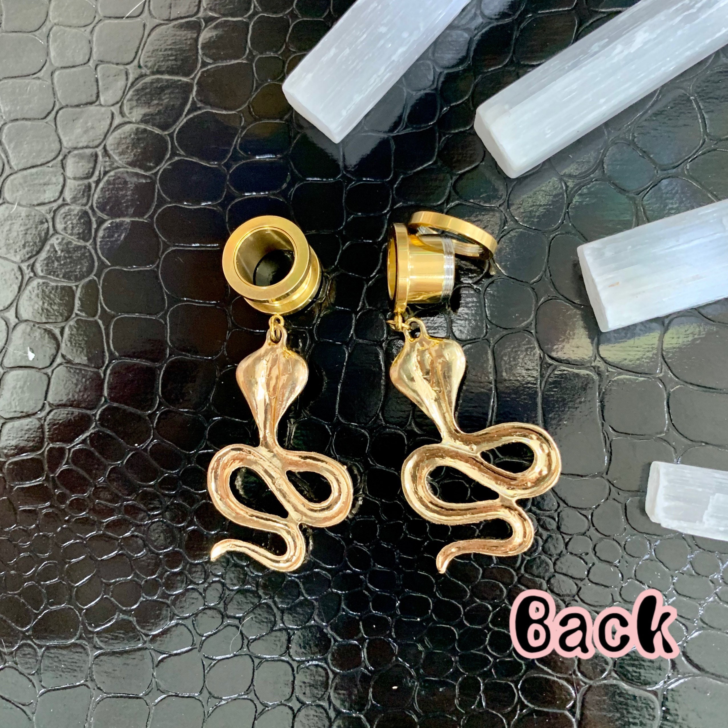 Cobra Spirit Dangles Gold Steel Ear Plugs Gauges Tunnels Snake Animal ...