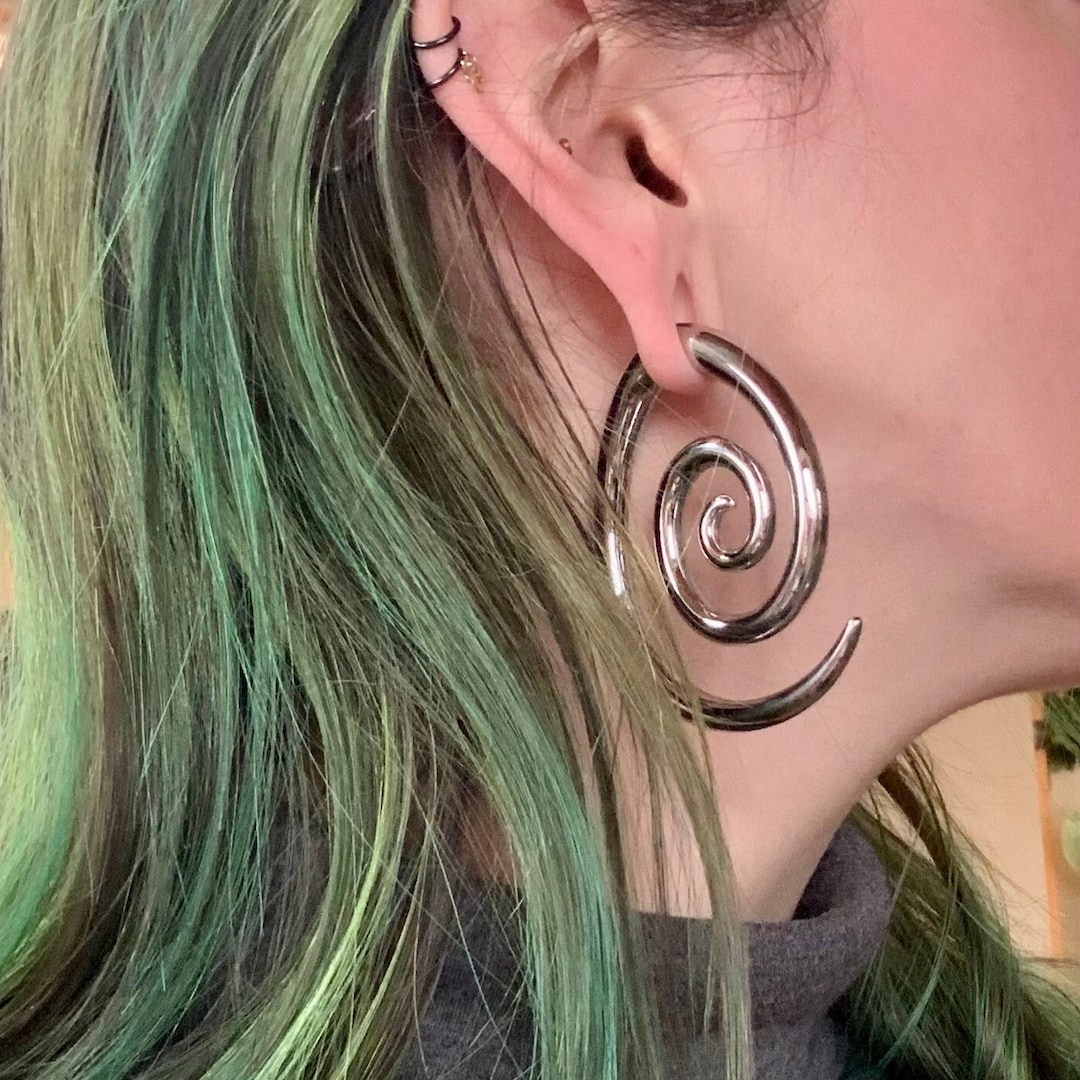 Milky Way Spiral Silver Steel Ear Weights Spirals Hangers Pair Ear ...