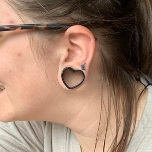 Up to 2" Night Love Black Heart Shaped Ear Plugs Gauges Tunnels Hollow ...